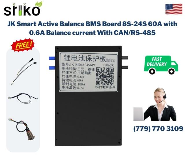 JK 8S-24S 60A 0.6ACAN Balance current Smart Active BMS | US